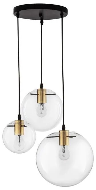 Nova Luce Závěsné svítidlo MIRALE čiré sklo a zlatý kov černý PVC kabel E27 3x12W
