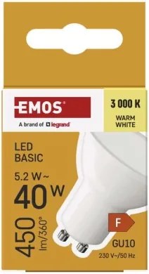 Emos lighting LED žárovka Basic MR16 / GU10 / 5,2 W (40 W) / 450 lm / teplá bílá 1525730235