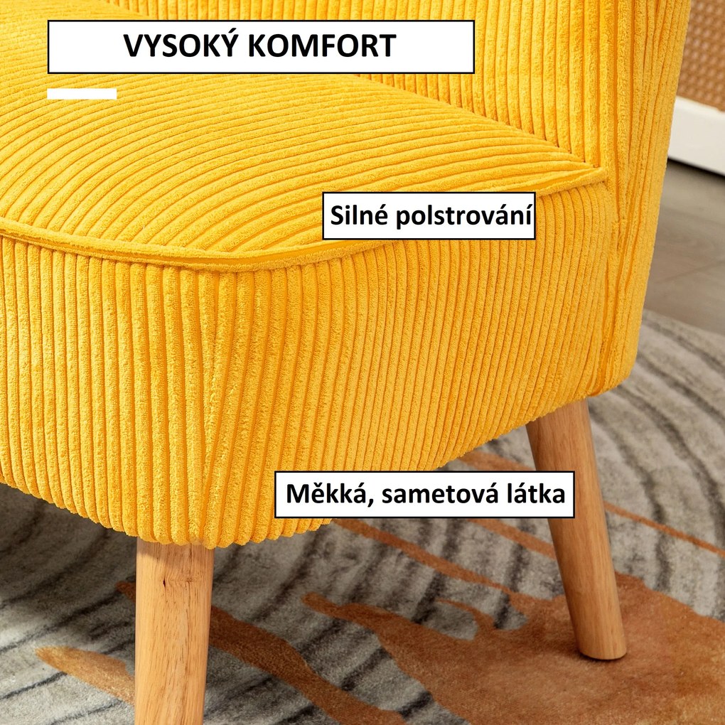 HOMCOM Dvoumístná pohovka žlutá, manšestr, 117 cm 833-524V06YL
