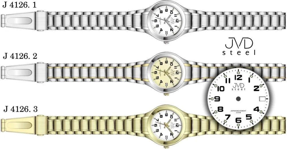 Elegantní ocelové hodinky JVD steel J4126.2 s datumovkou 5ATM