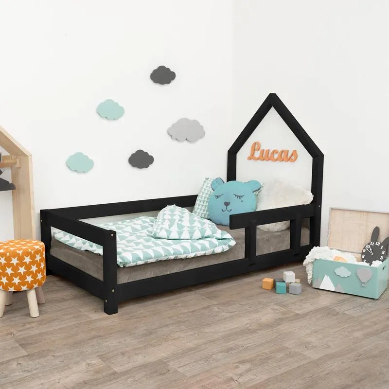 Benlemi Dětská postel domeček POPPI s bočnicí vpravo Barva: Šalvějová zelená, Rozměr: 120 x 200 cm