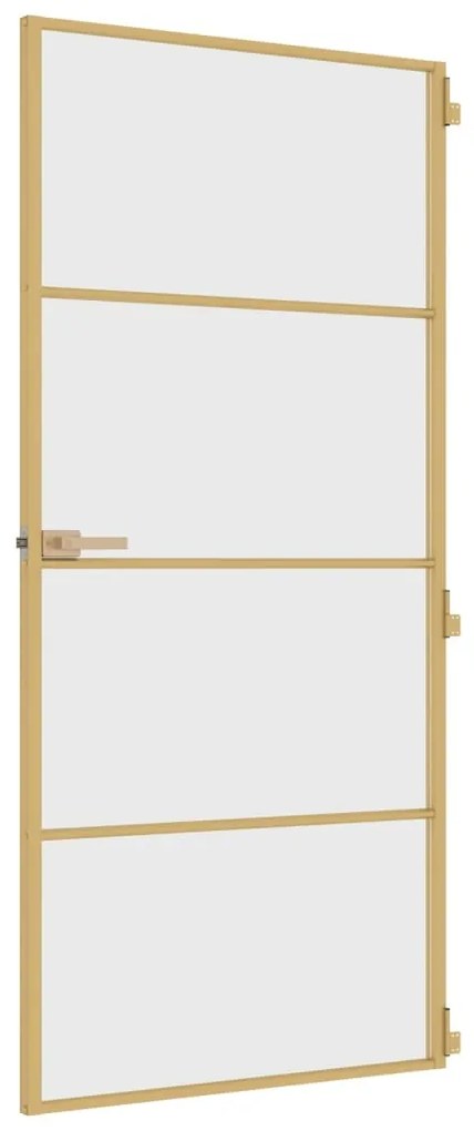 Interiérové dveře úzké zlaté 93x201,5 cm tvrzené sklo a hliník - Default Title