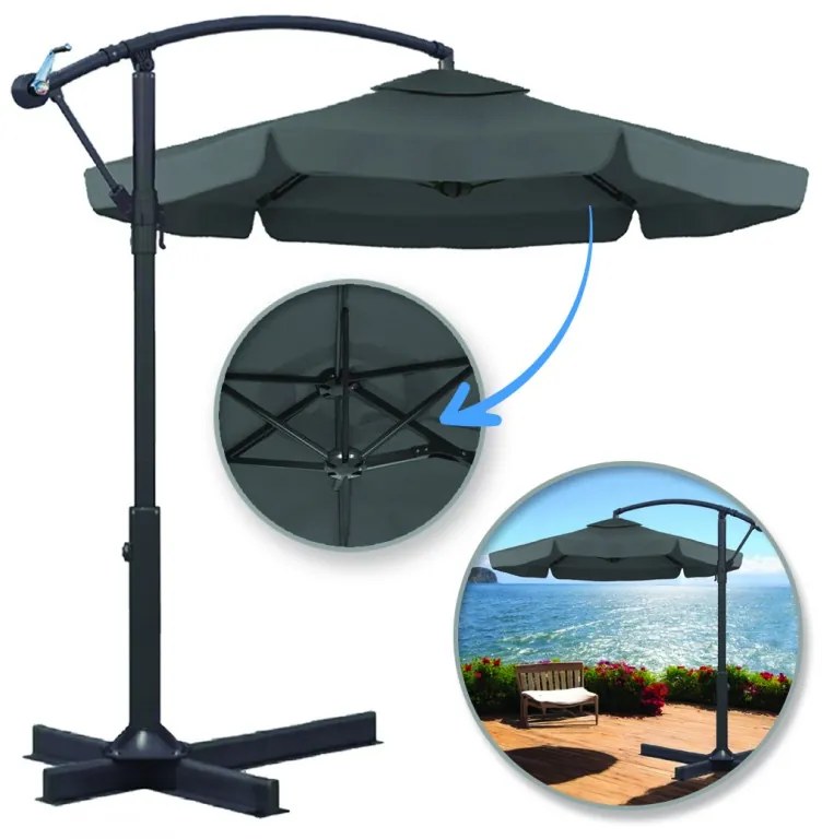 Zahradní skládací slunečník ARCADIA 300 cm, šedý