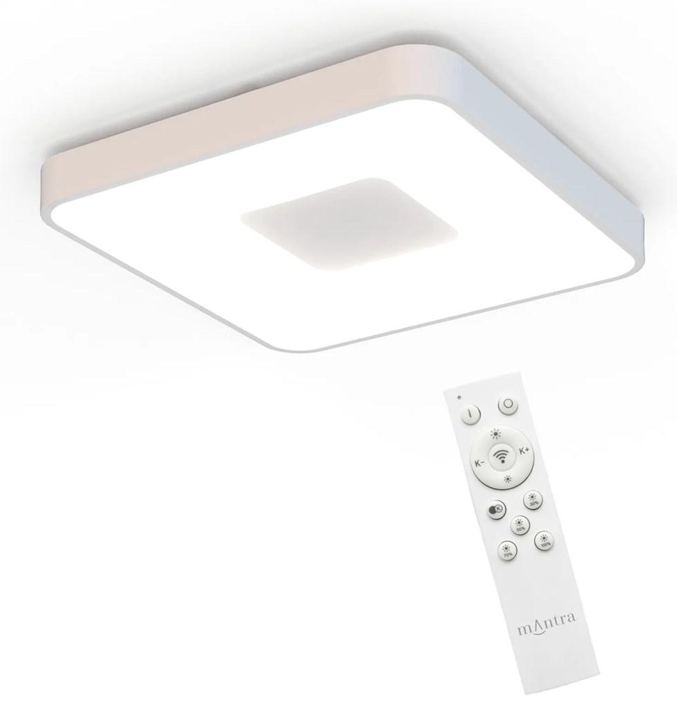 Mantra Coin Square, bílé stropní svítidlo s dálkovým ovladačem LED 80W 2700K-5000K, 44x44cm