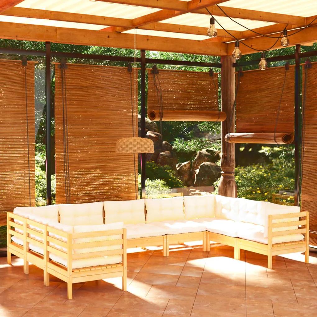 9dílná zahradní sedací souprava s krémovými poduškami borovice,  3097319