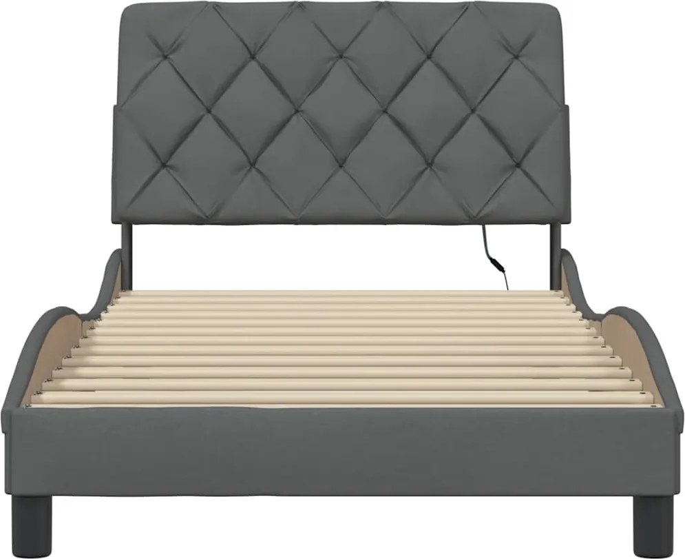Rám postele s LED bez matrace Tmavě šedá 100x200 cm Látka 3310651