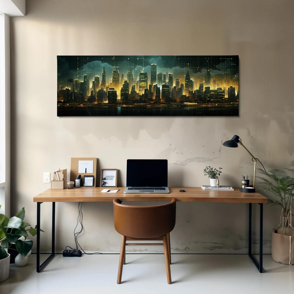 Obraz na plátně - Futuristické město - Abstrakce Rozžhavený horizont FeelHappy.cz Velikost obrazu: 90 x 30 cm