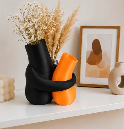 váza, sada 2 ks, styl klasický, plast, 12/15x5/6 cm, černá/oranžová, Dekorino VD0260015