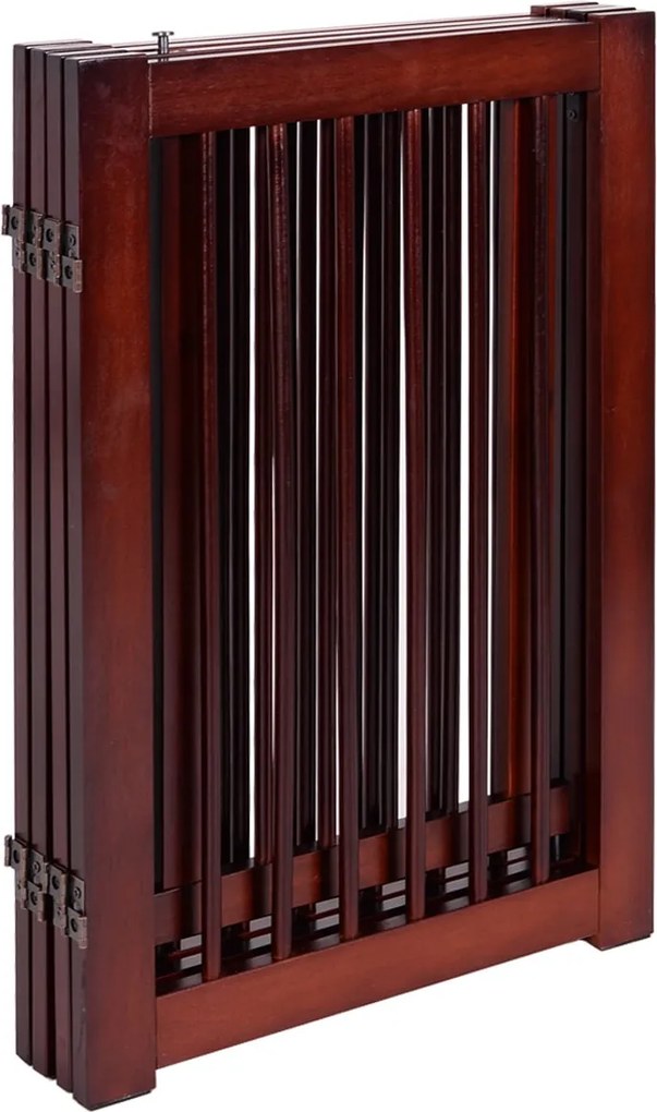 Costway Ochranná brána Čtyřdílná ochrana dveří pro psy Káva – 203 × 76 × 1,8 cm