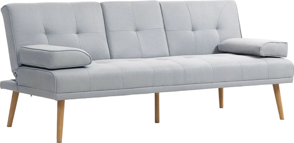 HOMCOM Rozkládací pohovka Pohodlná rozkládací pohovka, 3místná, rozkládací pohovka, povlečení, světle šedá, 181x77x72cm| Aosom