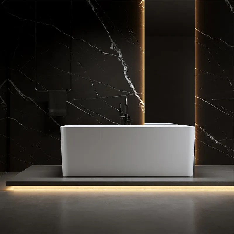 BPS-koupelny Volně stojící akrylátová vana ke stěně HYD-SOF515C 160x75 bílá, odtokový komplet černý