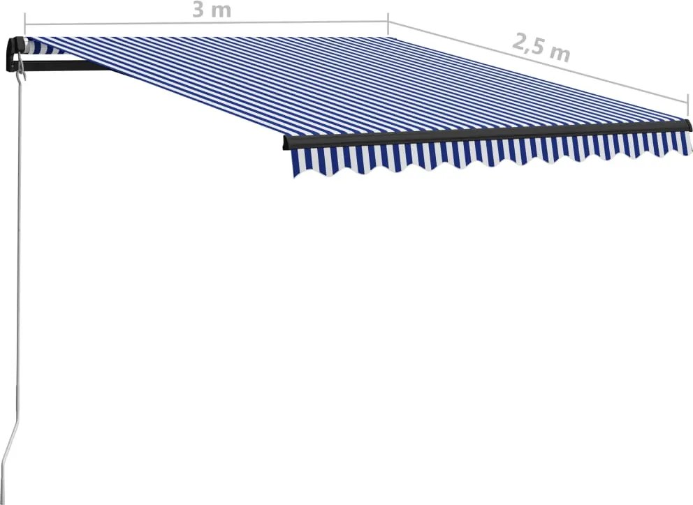 vidaXL Marketos Ručně zatahovací markýza 300 x 250 cm modrobílá