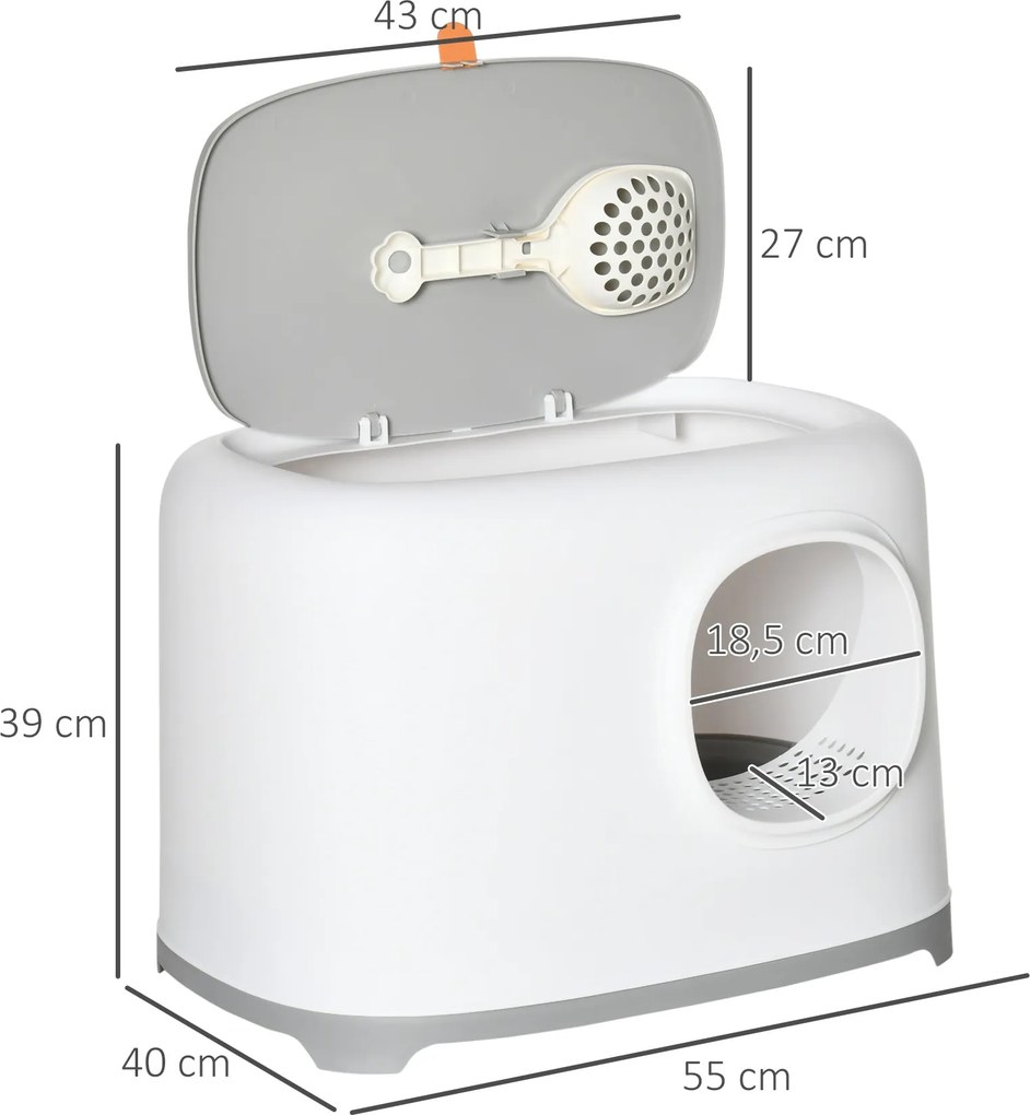 PawHut Kočičí Toaleta s Krytem a Lopatičkou XXL pro Kočky do 5 kg 55 x 40 x 39 cm Bílá