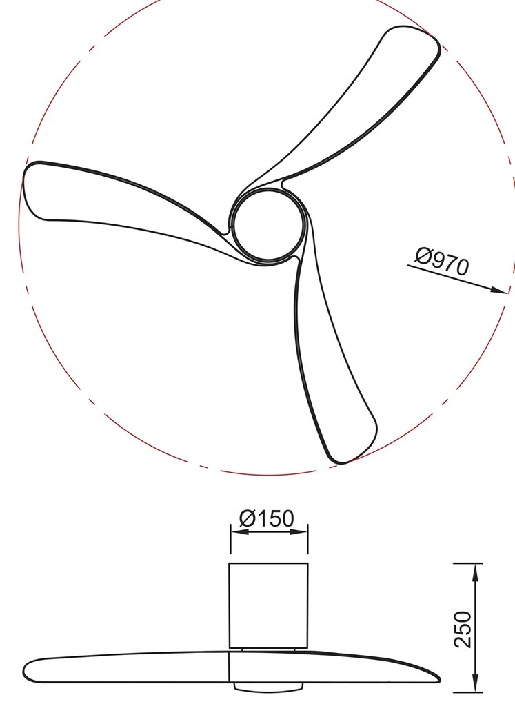 Matra 9050 Nemo S, lopatkový ventilátor se svítidlem a dálk. ovladačem, LED 24W 2700-5000K, černá/dřevěná, průměr 97cm
