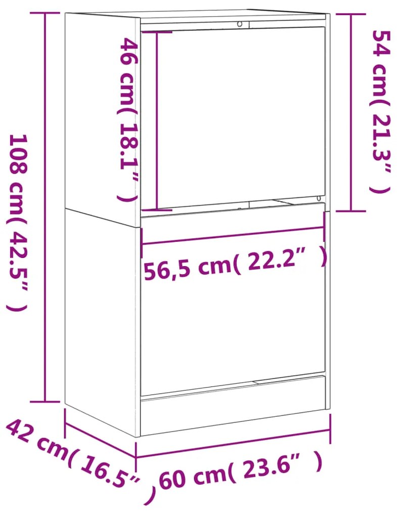 Botník se 2 výklopnými zásuvkami černý 60 x 42 x 108 cm - Default Title