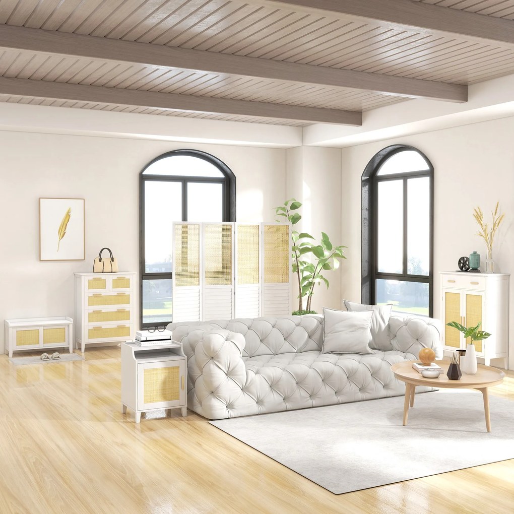 HOMCOM Botník se 2 dvířky s ratanovým efektem a zásuvkou - 80 x 35 x 110 cm - Bílý | Aosom