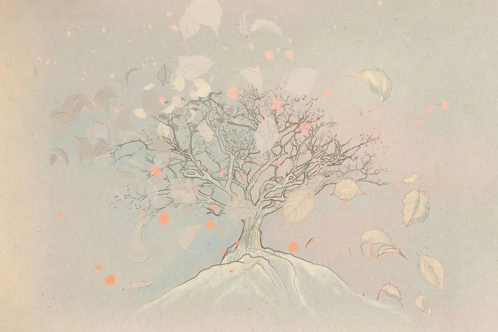 Tapeta kreslený podzimní strom