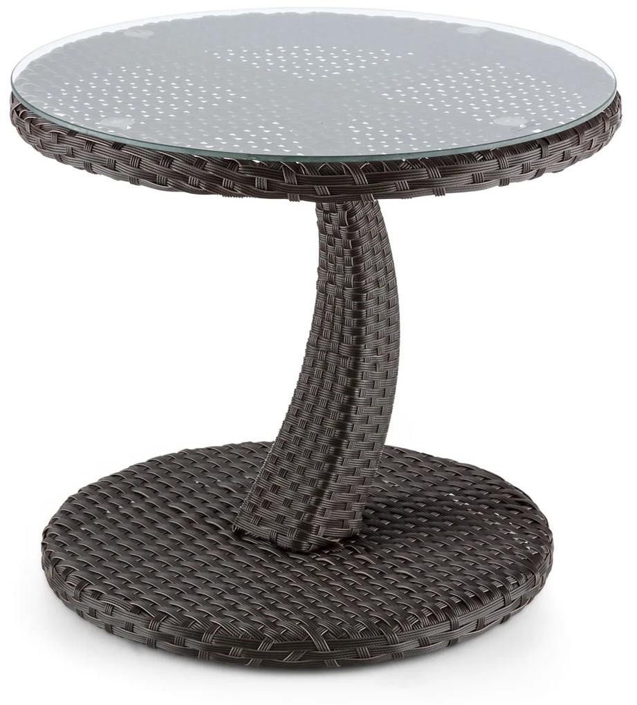 Tabula, odkládací stolek, 50 cm, sklo, polyratan, hliník, dvoubarevný hnědý