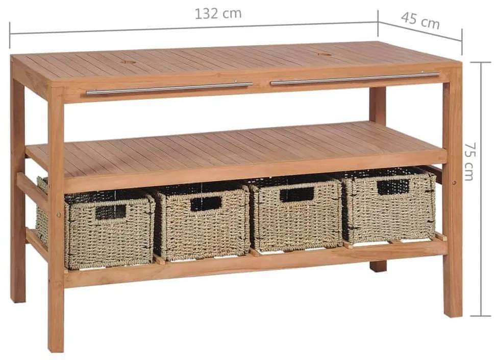 Petromila Skříňka pod umyvadlo se 4 košíky masivní teak 132 x 45 x 75 cm