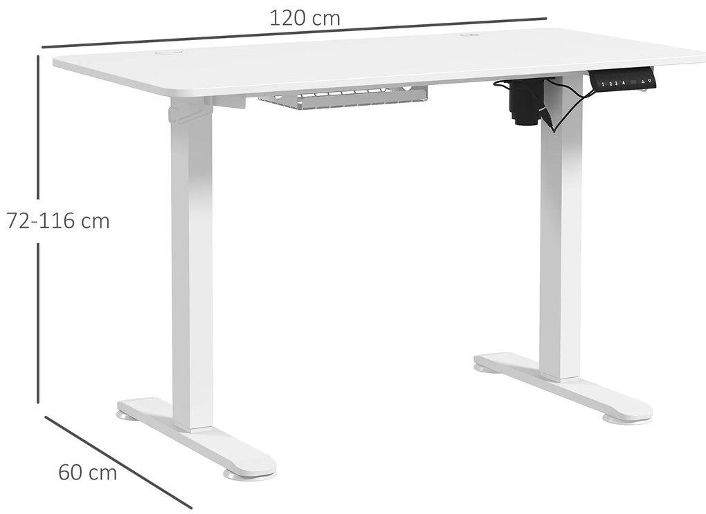 Vinsetto výškově nastavitelný stojící stůl, elektrický, 120x60x72-116cm, 3 přednastavení, ochrana proti nárazu, ochrana proti přehřátí, dřevotříska, …