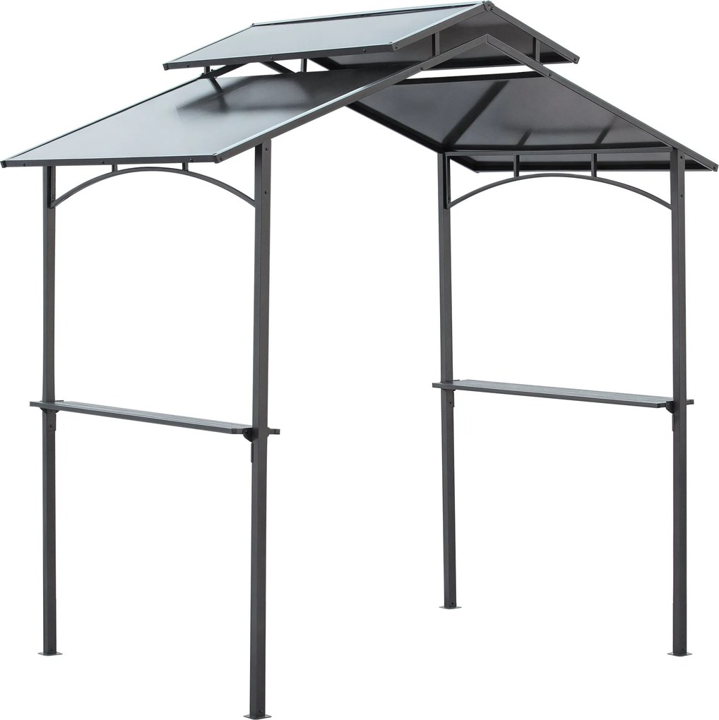 Outsunny Altánek na gril s ohnivzdornou střechou, BBQ altánek se 2 policemi, 2,5 x 1,5 m, ocelový, PC, Černá + Hnědá | Aosom
