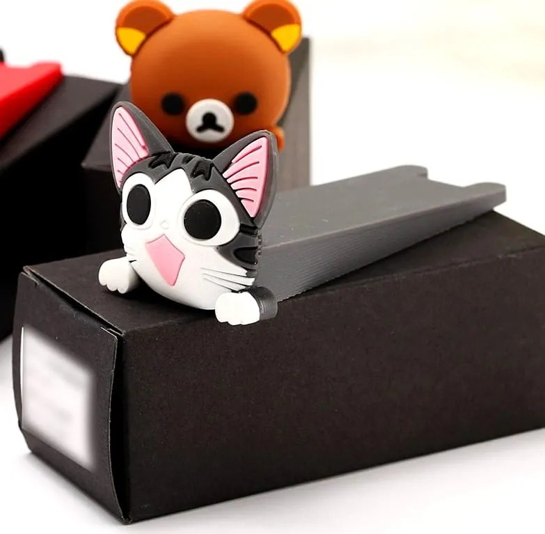 Gumový Klínový Blokátor Dveří ve tvaru Kočky, Šedý, 3.2 cm x 9 cm