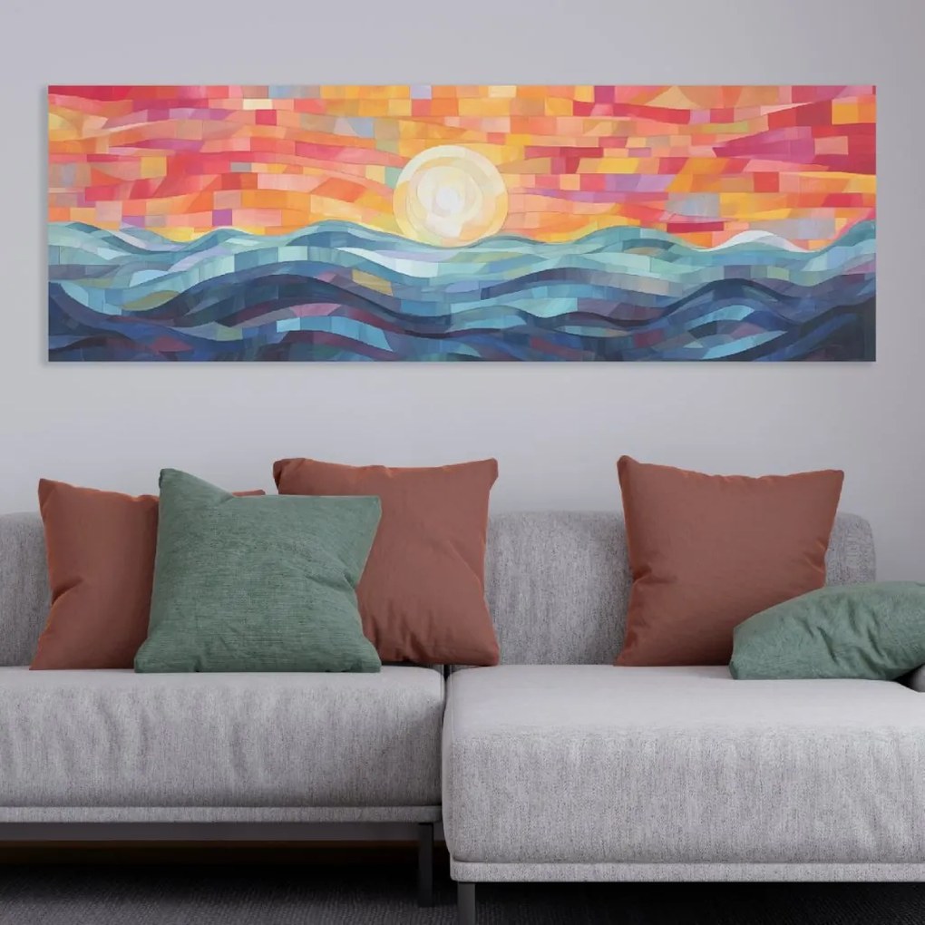Obraz na plátně - Abstraktní západ slunce nad mořem FeelHappy.cz Velikost obrazu (šířka x výška): 150 x 50 cm