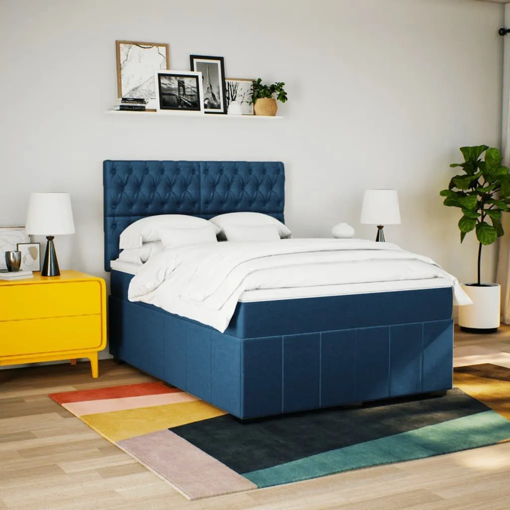 Box spring postel s matrací modrá 140x200 cm textil 3291704