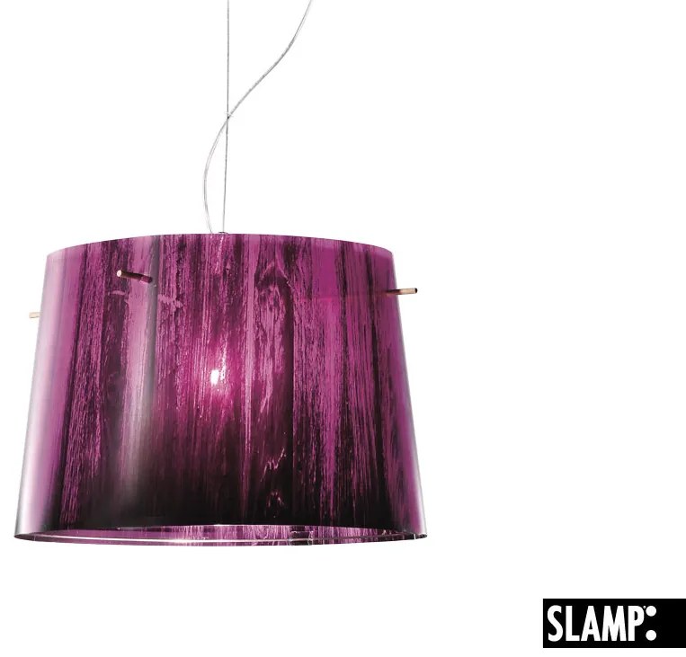 Slamp Woody, designové závěsné svítidlo s fialovo-černým stínítkem v dekoru dřeva, 1x100W, prům. 37cm