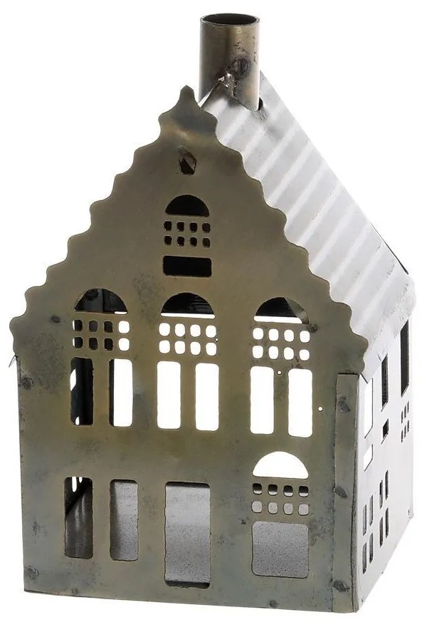 Mosazný antik kovový domek na svíčku Canie - 7*7*12 cm