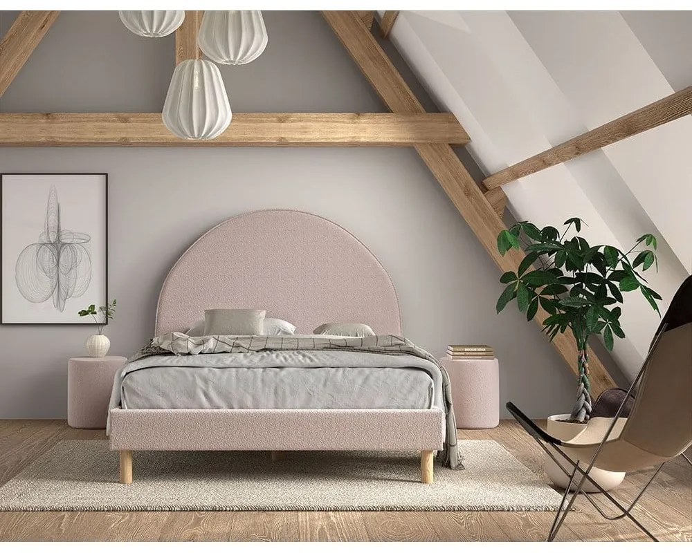 Růžová čalouněná dětská postel s roštem 140x200 cm MOON - II. jakost – Vipack