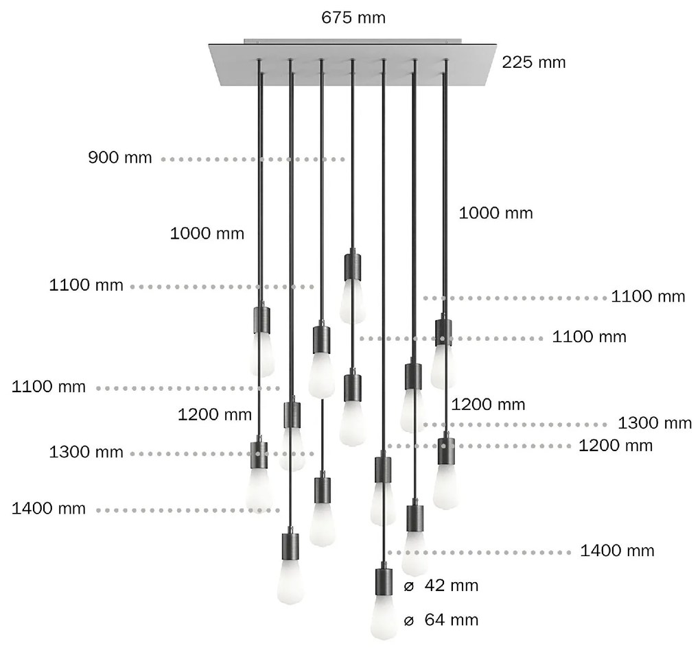 creative cables Závěsná lampa se 14 světly, s obdélníkovým XXL baldachýnem Rose-one, textilním kabelem a kovovými komponenty Barva: Hladký měděný dibond