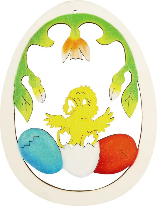 AMADEA Dřevěná dekorace vajíčko kuře, velikost 18 cm, český výrobek