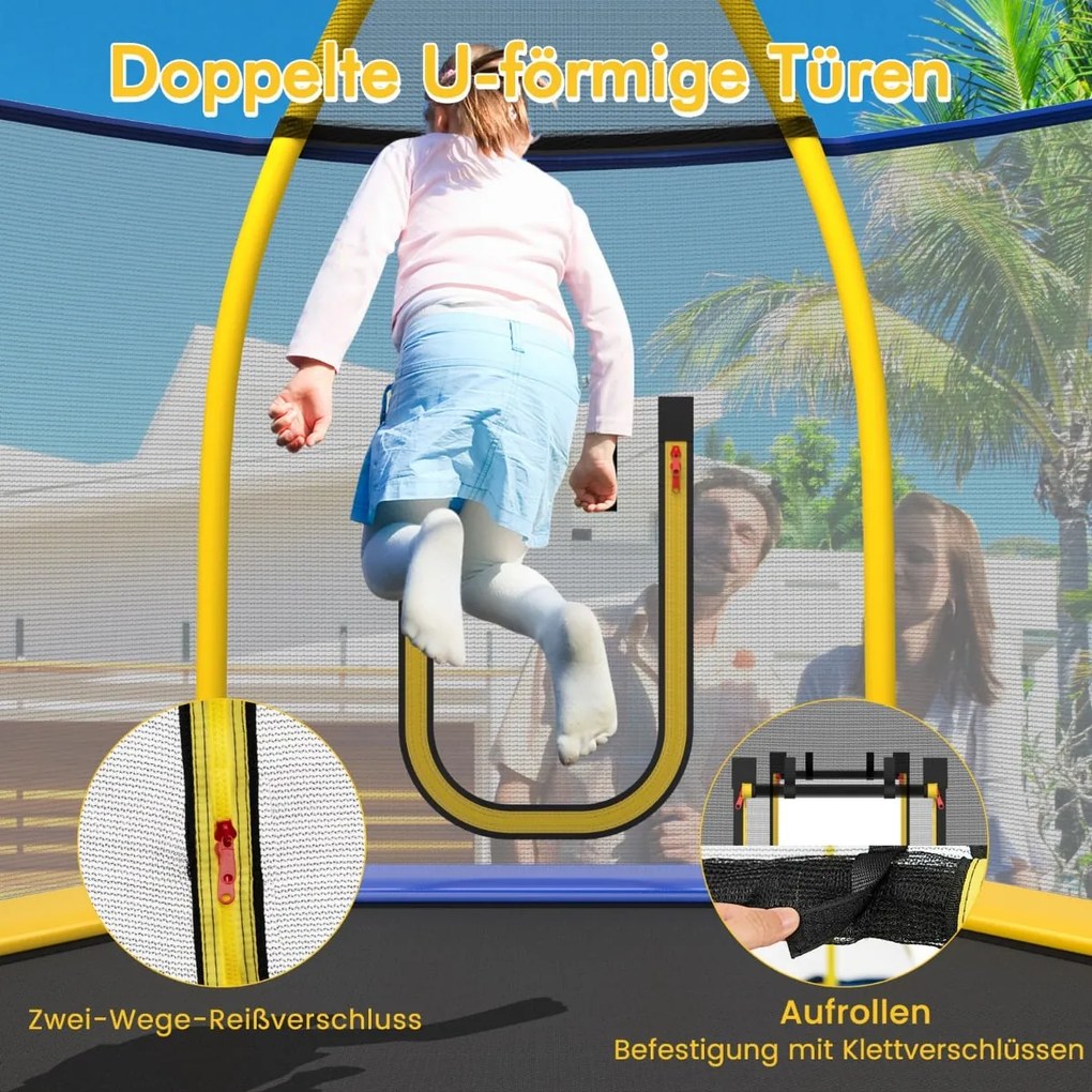 Costway Zahradní trampolína Ø 223 cm se skluzavkou, nosnost 270 kg