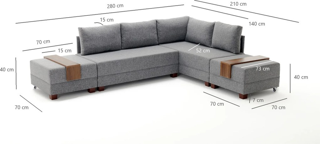 Hanah Home Rohová pohovka FLY krémová 280 cm s lenoškou vpravo 825BLC2671
