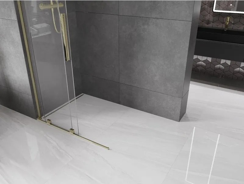 Mexen Velar L, posuvná sprchová zástěna Walk-in 120 x 200 cm, 8mm čiré sklo, zlatá lesklá, 871-120-003-03-50