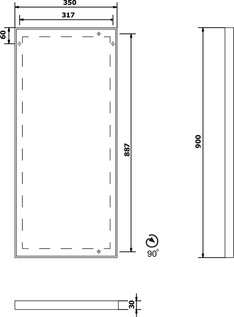 Sapho Sapho, AROWANA zrcadlo v rámu 350x900mm, černá mat, AWB3590