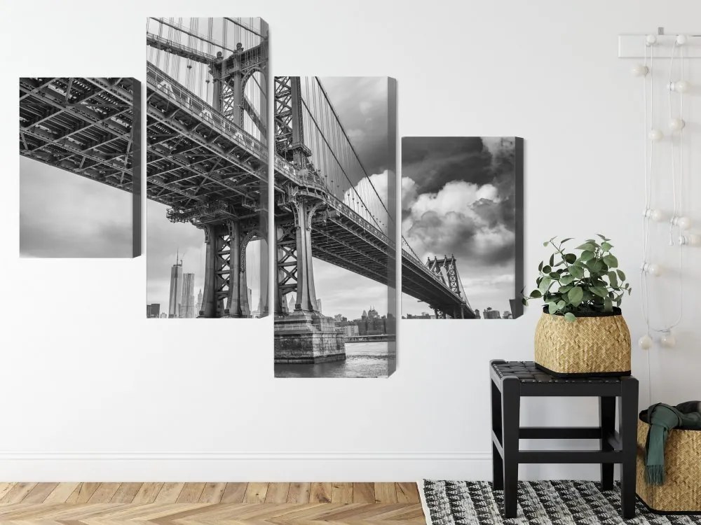 Vícedílný obraz Manhattan Bridge V New Yorku Nedostatek Nedostatek Přírodní plátno 240x150