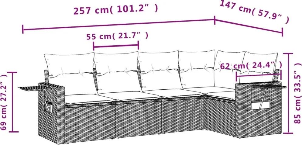 vidaXL 5dílná zahradní sedací souprava s poduškami polyratan [3252470] Barva: béžová a šedá