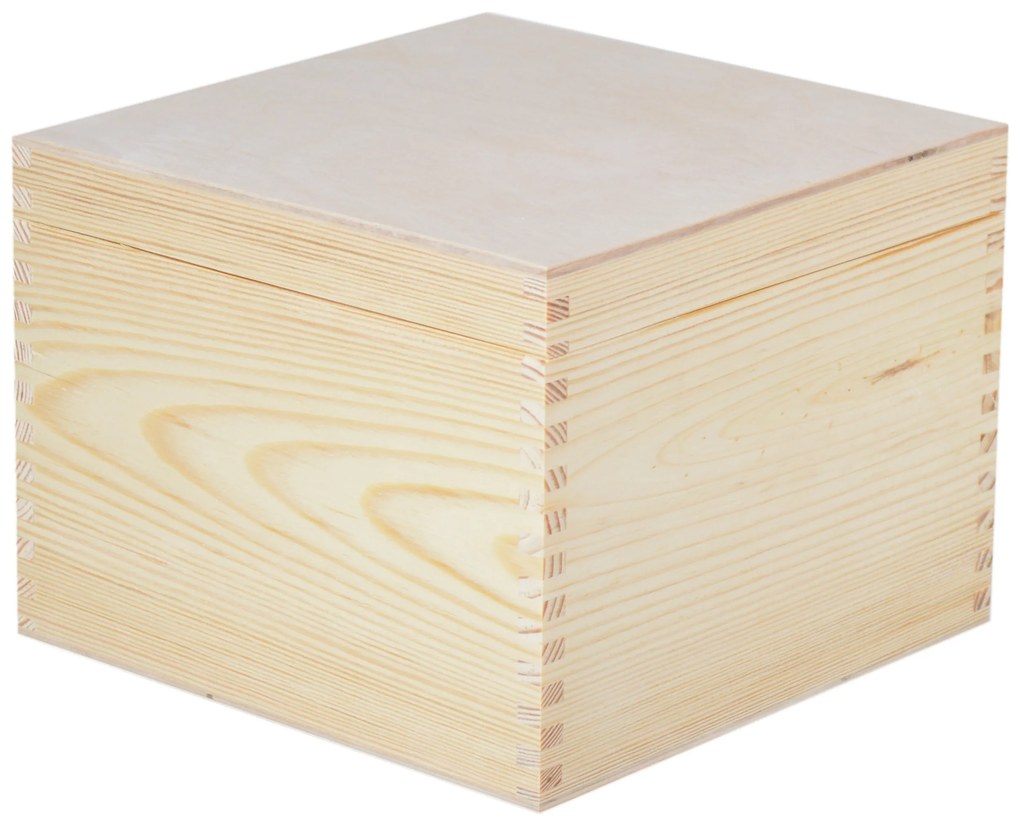 Dřevěná krabička s víkem - 20 x 20 x 15 cm, přírodní - 2. JAKOST!