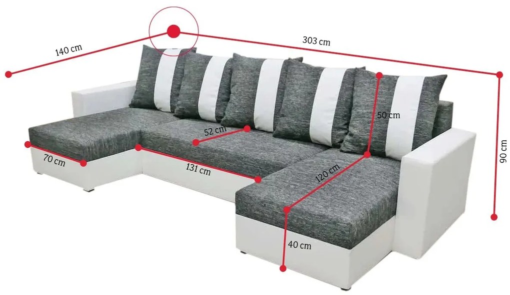 Expedo Rozkládací sedací souprava GRASSA U, 303x140, Kornet 02/Dolaro 8 černý