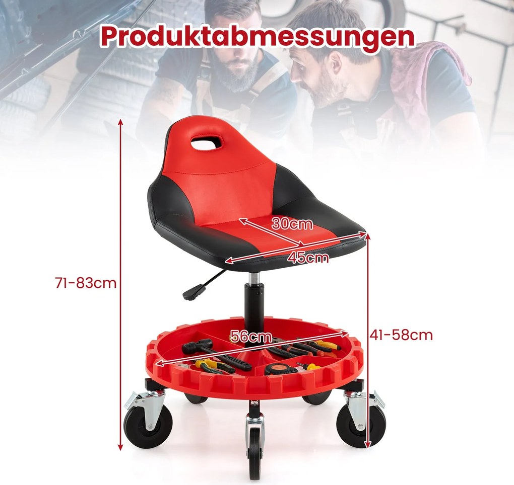 Costway Pojízdná stolička do dílny Mechanická stolička na kolečkách s nastavením