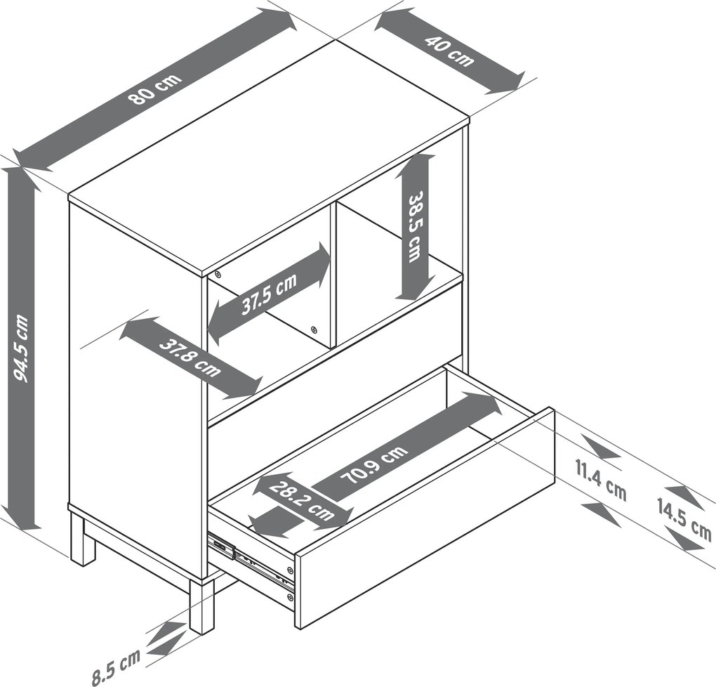 Tchibo - Vysoká komoda se 2 zásuvkami - barva: béžová