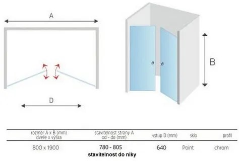 EBS Star Sprchové dvoukřídlé dveře 80 cm chrom, sklo point