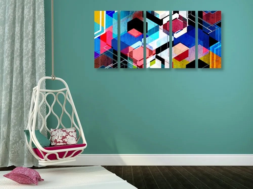 5-dílný obraz abstraktní geometrie - 200x100 cm