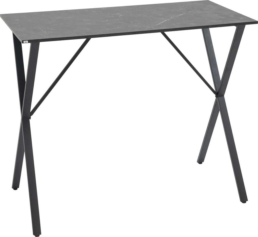 HOMCOM Moderní barová plocha v industriálním stylu, vysoký kuchyňský stůl s dřevem s mramorovým efektem a ocelí, 120 x 60 x 102 cm, černý | Aosom