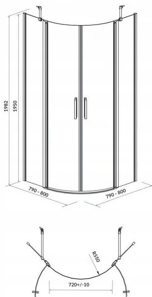 Cersanit Moduo - čtvrtkruhový sprchový kout 80x80x195, chromový profil-čiré sklo, S162-009