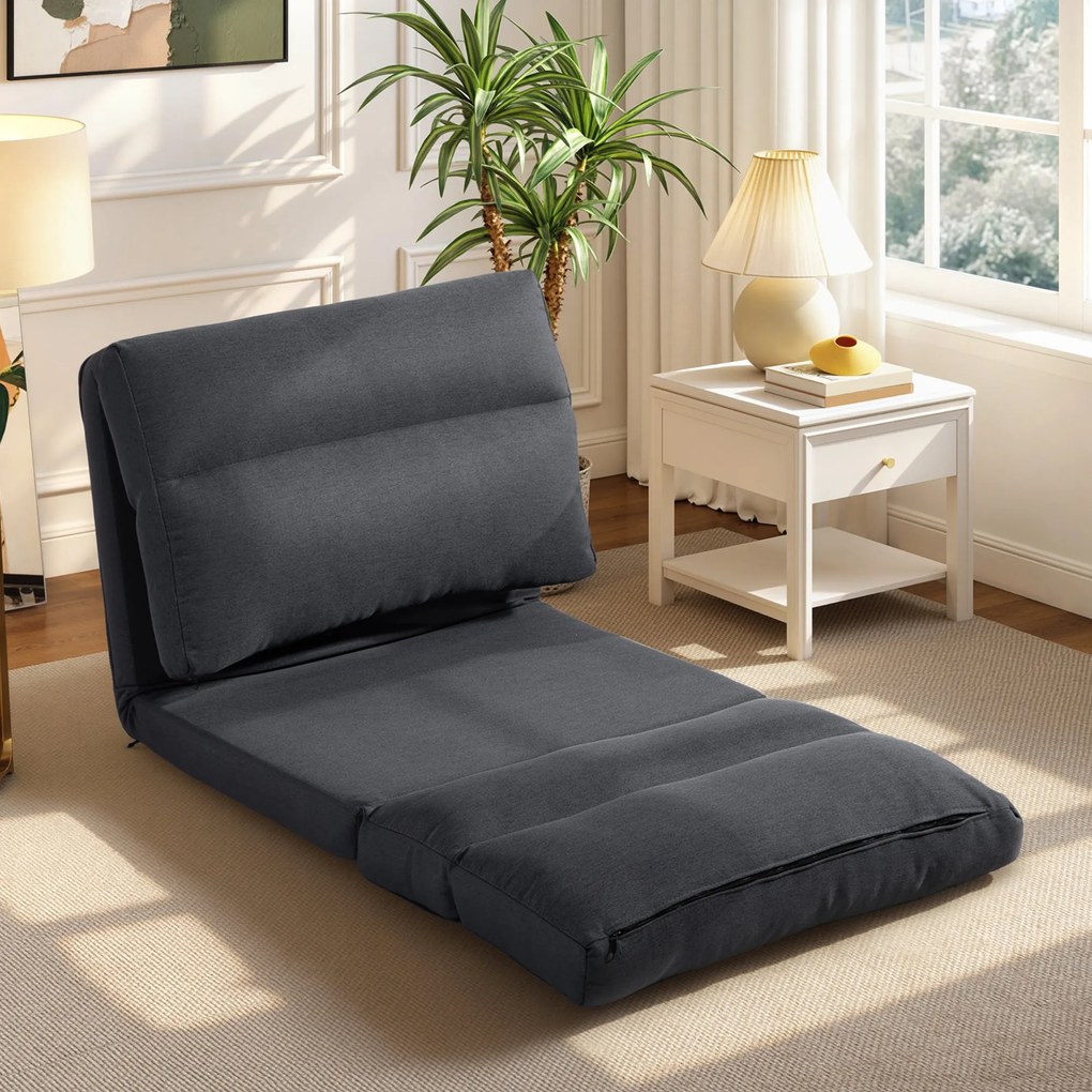 HOMCOM Sedací pytel s funkcí postele, sklápěcí opěrka, skládací, do 120 kg, 70 x 72 x 56 cm, tmavě šedá