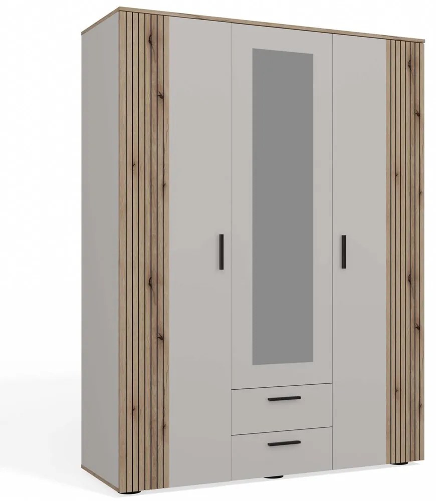 Šatní skříň se zrcadlem AVA 150 cm dub evoke/kašmírová