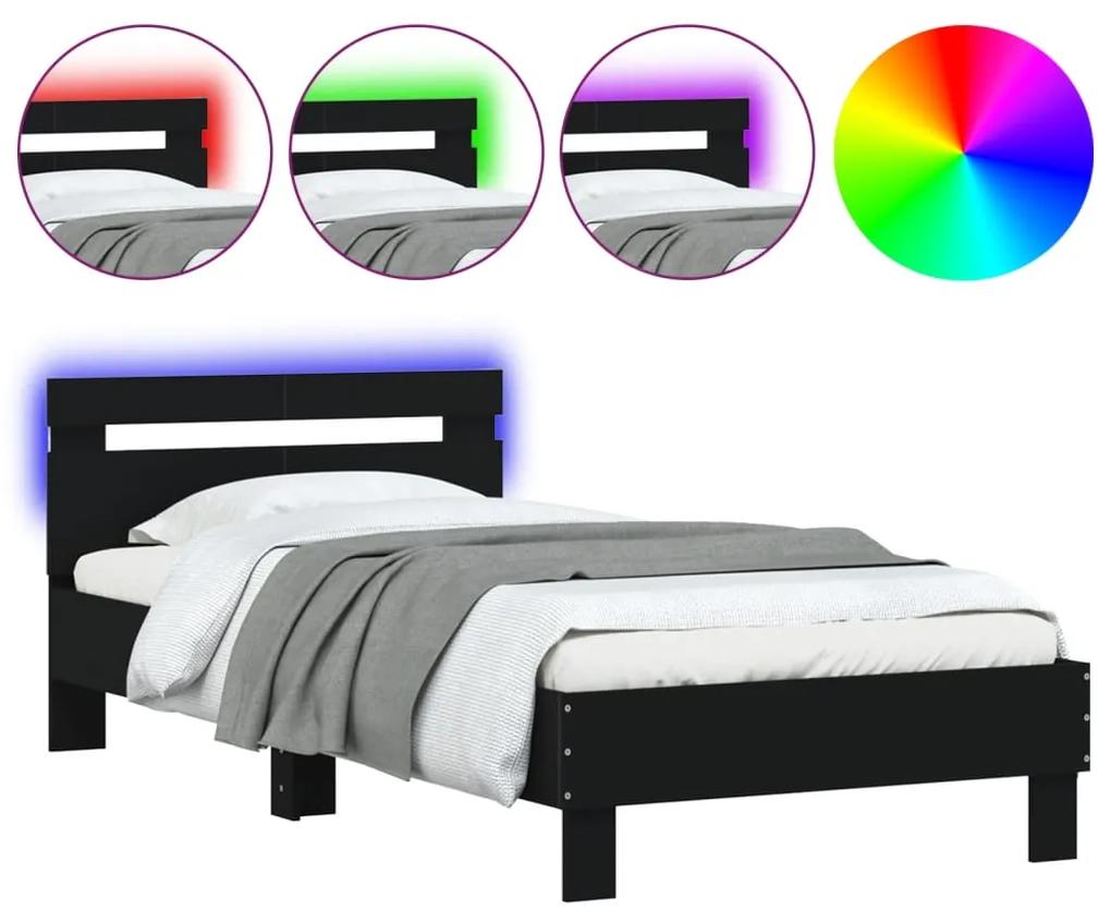 vidaXL Rám postele s čelem a LED osvětlením černý 100 x 200 cm